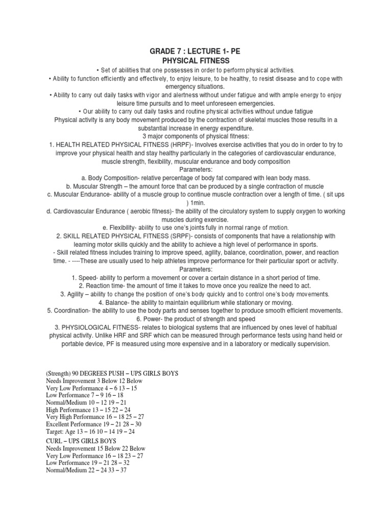 Grade 7 Physical Fitness | PDF | Physical Fitness | Flexibility (Anatomy)