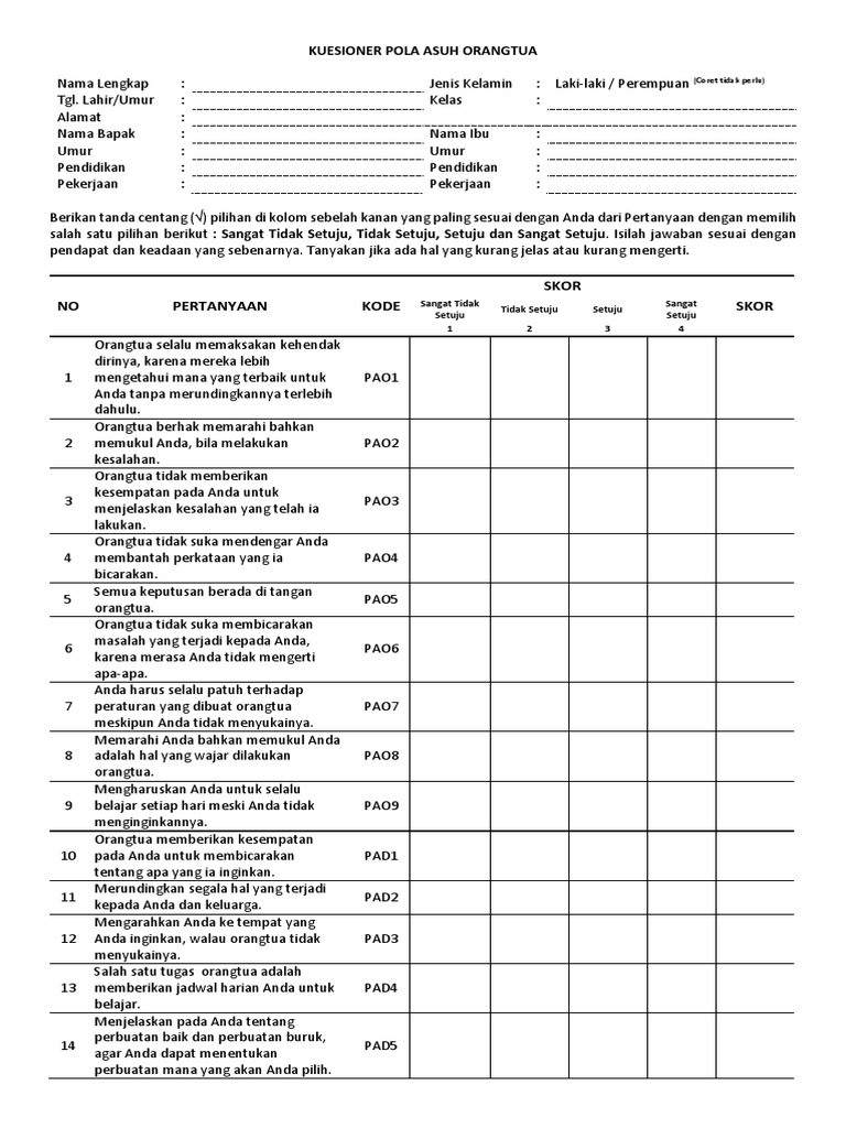 Kuesioner Pola Asuh | PDF