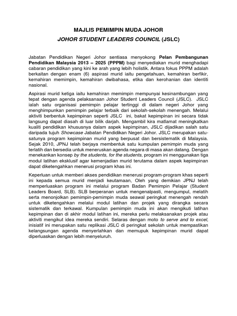Johor Student Leaders Council (JSLC) Opmt | PDF