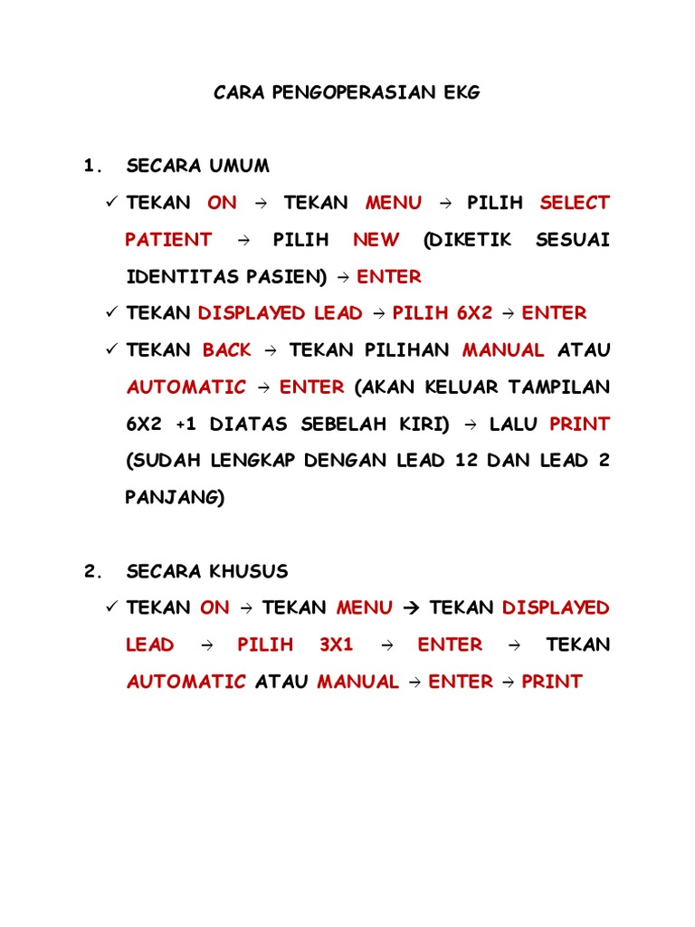 Cara Pengoperasian Ekg | PDF