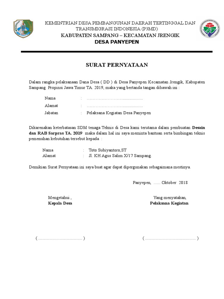 Surat Pernyataan Desa | PDF