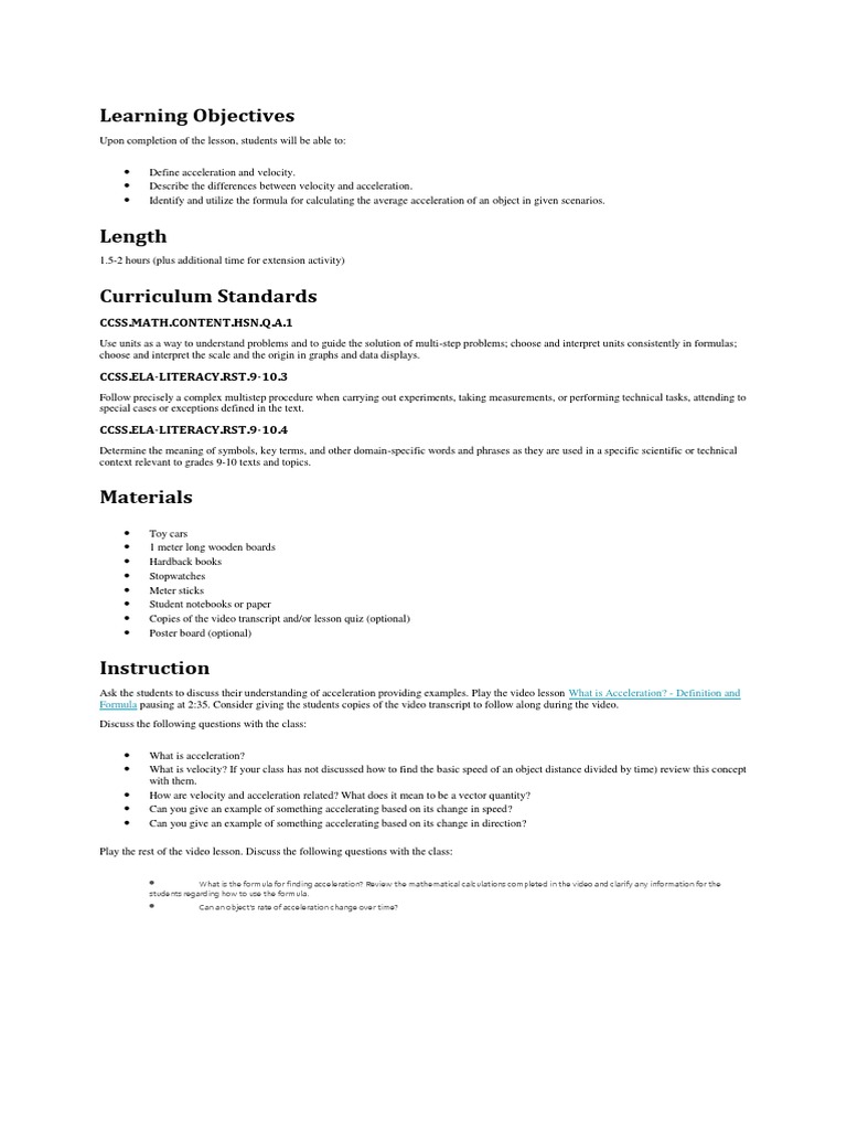 Lesson Plan | PDF | Acceleration | Teaching Mathematics