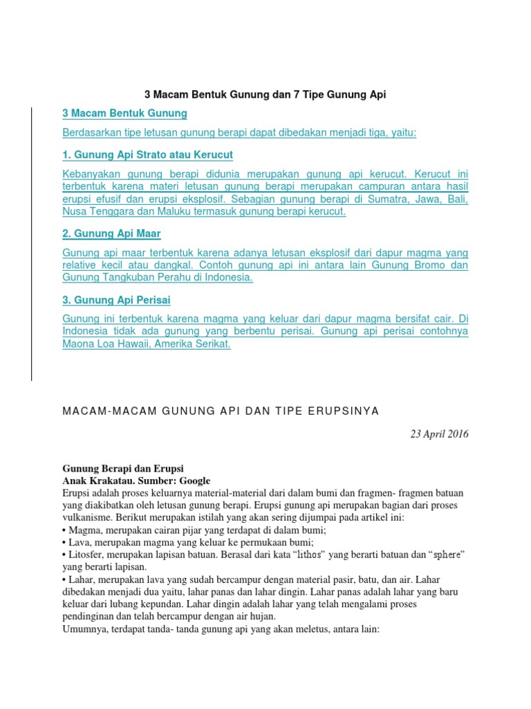 3 Macam Bentuk Gunung Dan 7 Tipe Gunung Api | PDF