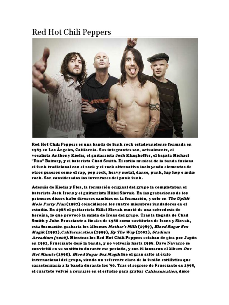 Historia de Red Hot Chilli Pepers | Descargar gratis PDF | La música ...