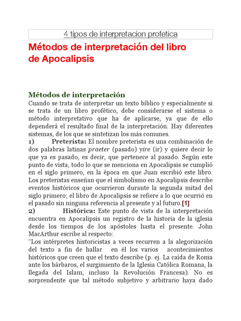 Metodos De Interpretacion Del Apocalipsis Pdf Libro De Revelación