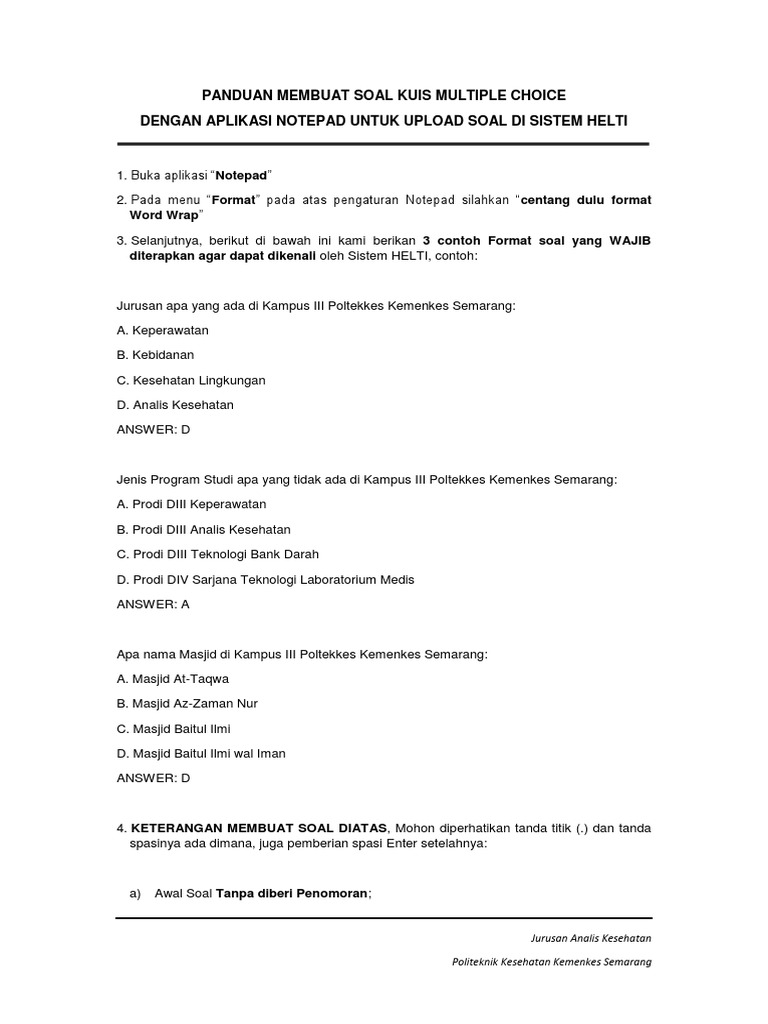Cara Membuat Soal Multiple Choice Dengan Notepad | PDF