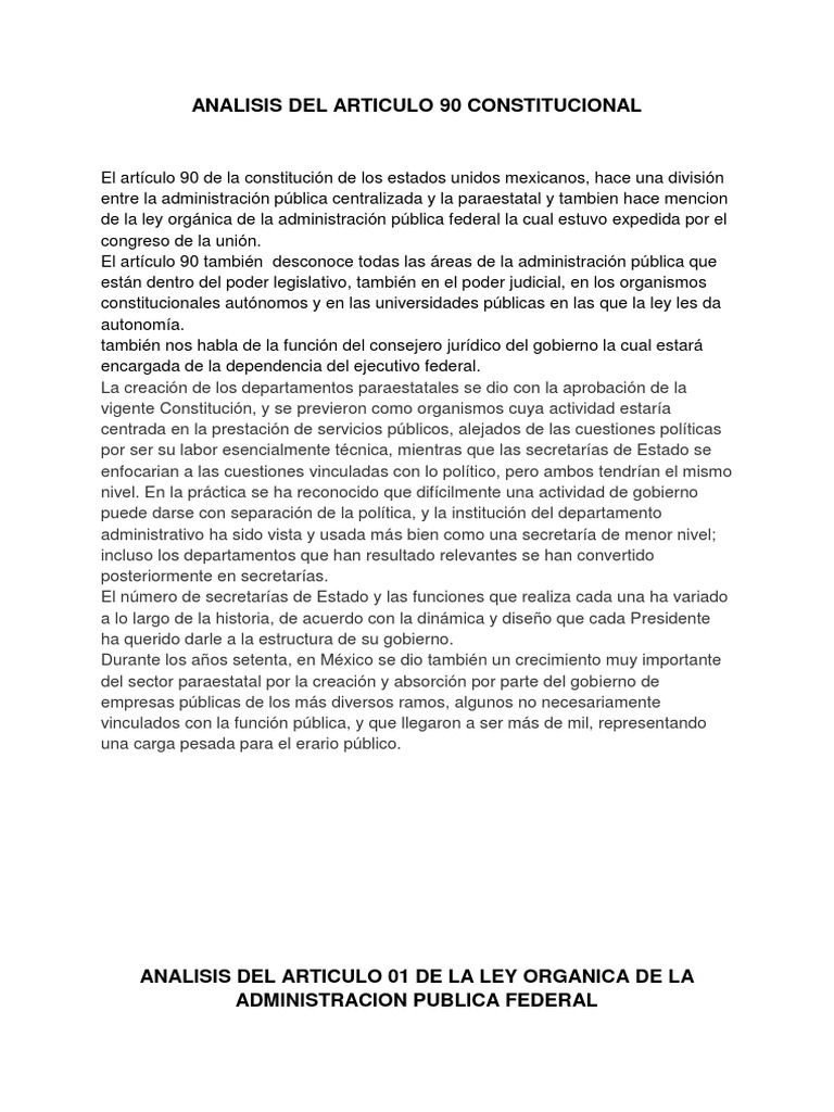 Análisis del Artículo 90 Constitucional | PDF | Administración Pública ...