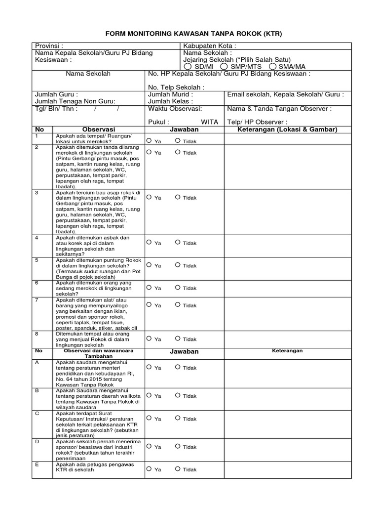 Form Monitoring Kawasan Tanpa Rokok | PDF