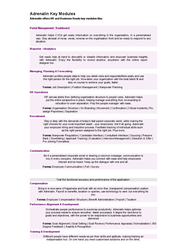 Adrenalin Key Modules: Portal Management / Dashboard | PDF | Human ...