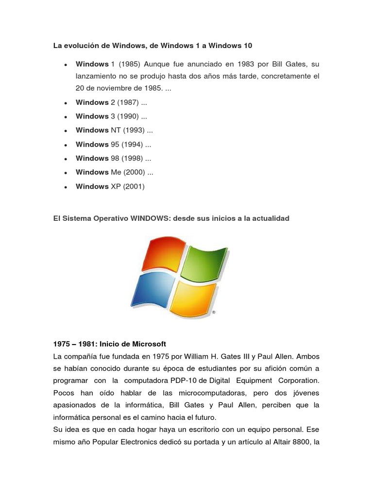 La Evolucion de Los Sistemas Operativos Windows | PDF | Windows 2000 | Microsoft Windows