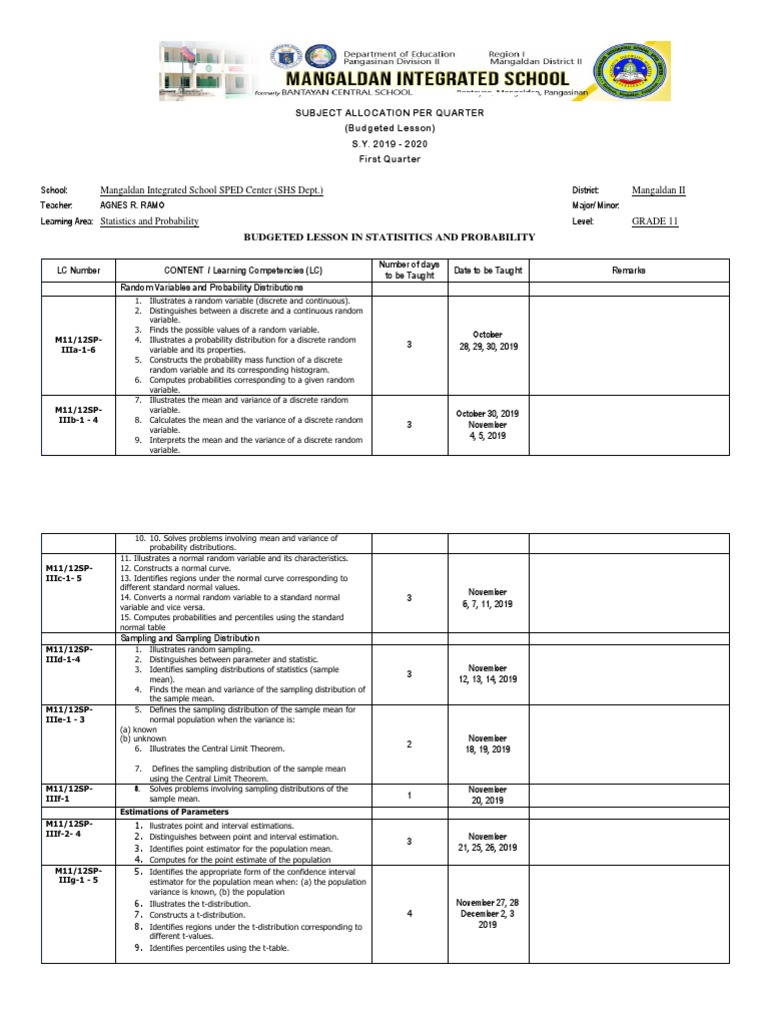 BUDGETED-LESSON-PLAN-2nd SEMESTER | PDF | Normal Distribution ...