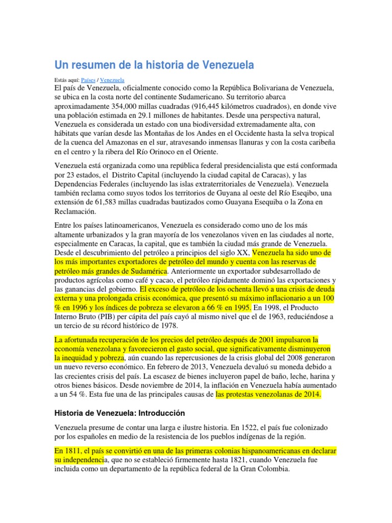 Un Resumen de La Historia de Venezuela | PDF | Venezuela | Hugo Chavez