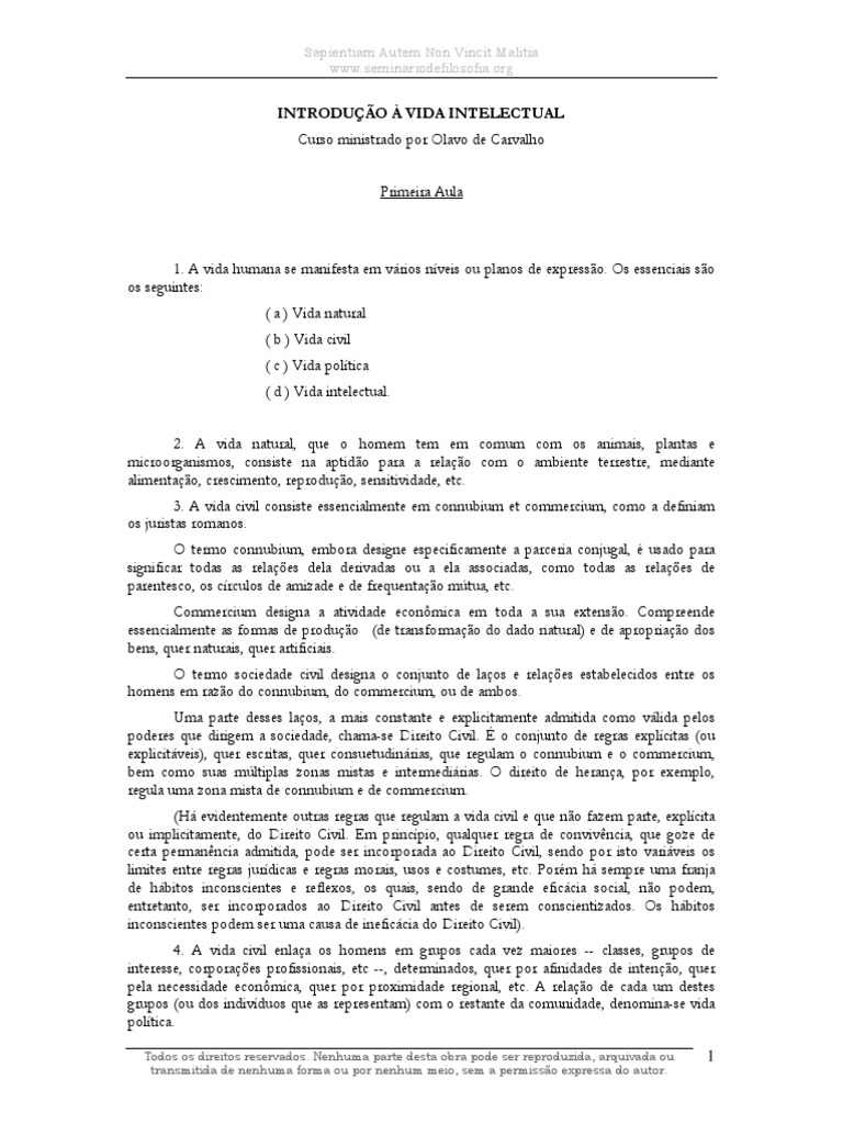 INTRODUÇÃO À VIDA INTELECTUAL Por OdC PDF | PDF | Humano | Conhecimento