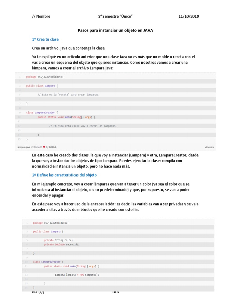 Pasos para Instanciar Un Objeto en JAVA | PDF | Java (lenguaje de programación) | Constructor ...