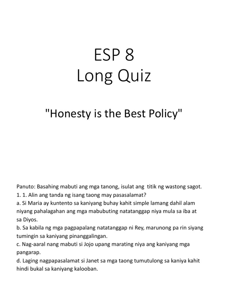 ESP 8 - Long Quiz | PDF