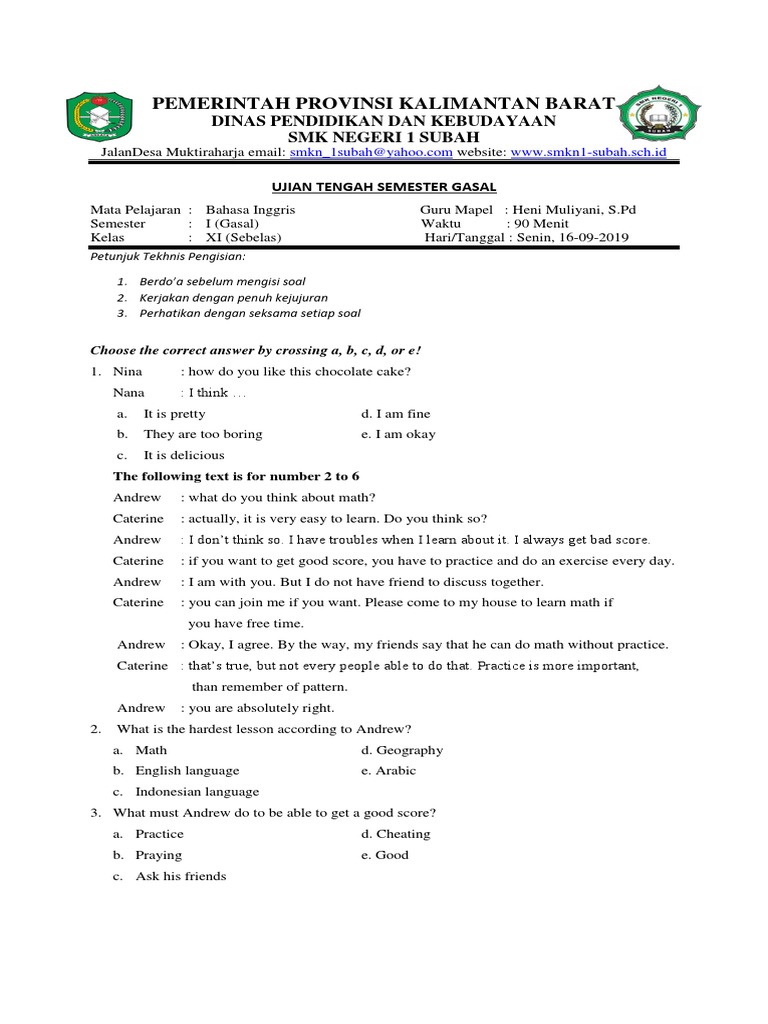 Soal UTS Kelas Xi - BING | PDF