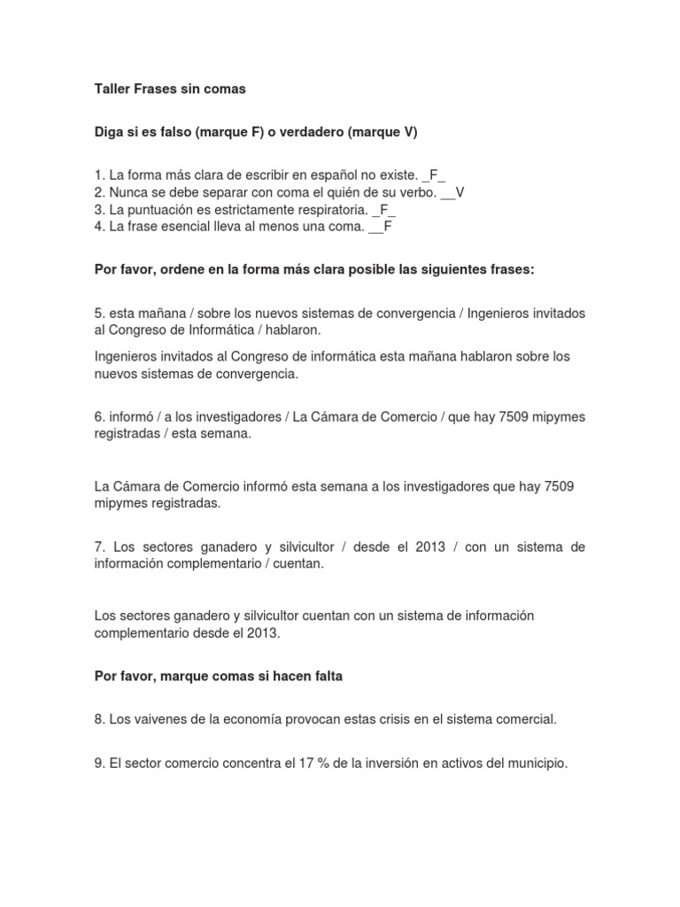Taller Frases Sin Comas | PDF