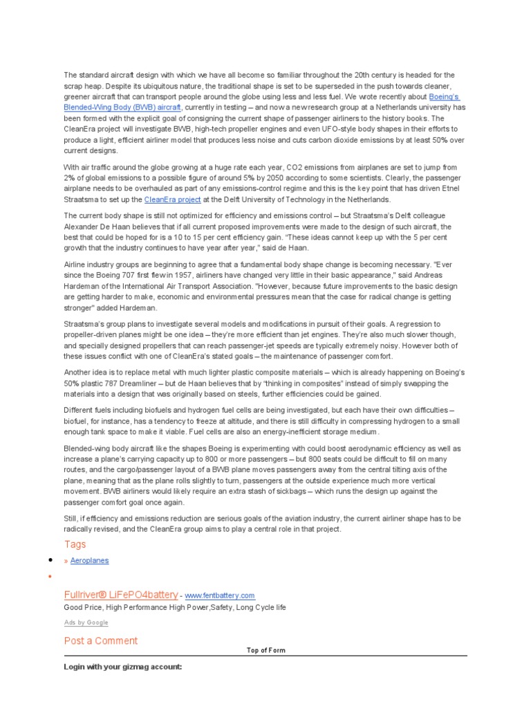 The Standard Aircraft Design With Which We Have All Become So Familiar ...