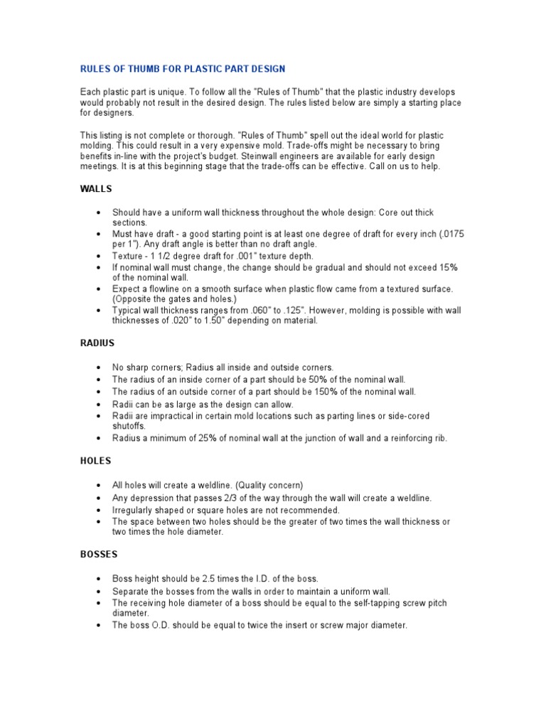 Rules of Thumb For Plastic Part Design: Walls | Download Free PDF ...
