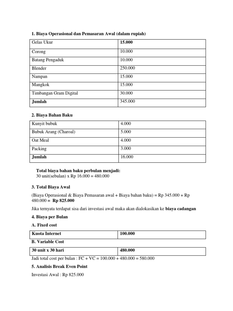 Biaya Operasional Dan Pemasaran Awal | PDF
