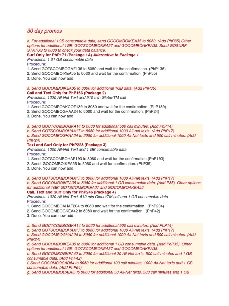 30 Day Globe Promo | PDF | Computing | Telecommunications