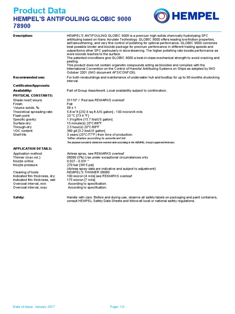 PDS Hempel's Antifouling Globic 9000 78900 en-GB | PDF | Paint | Pollution