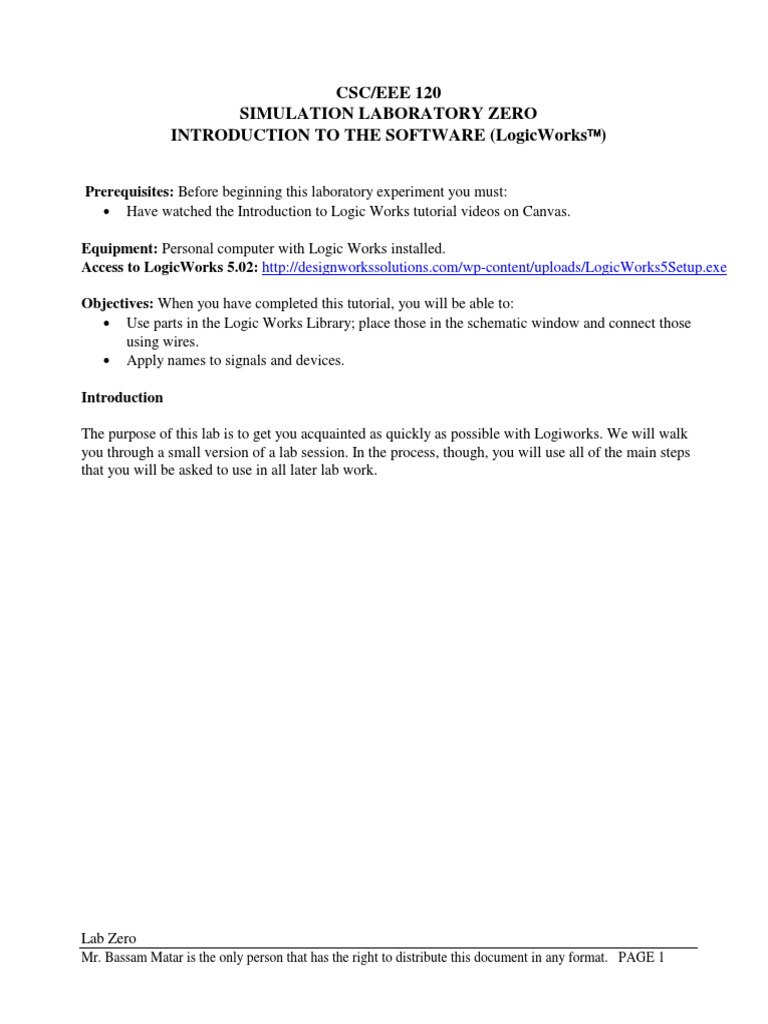 LAB-0 How To Use Logic Works 5-1 | PDF | Logic Gate | Menu (Computing)
