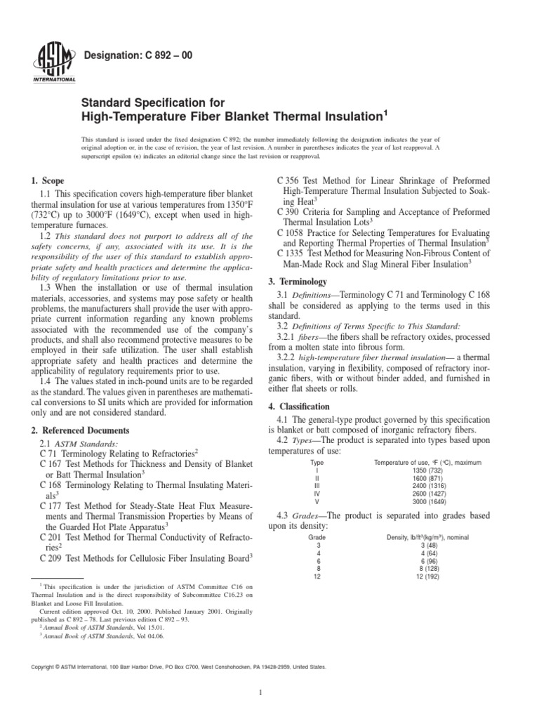Astm C892 - 00 | PDF | Building Insulation | Engineering Tolerance