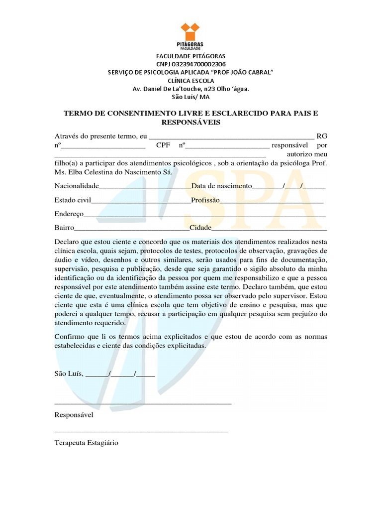 Termo de Consentimento Menor | PDF | Estilo de vida