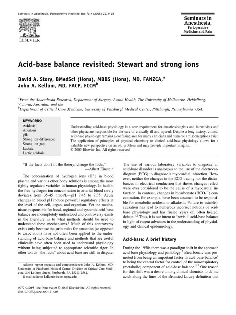 Acid-Base Balance Revisited - Stewart and Strong Ions | PDF | Acid ...