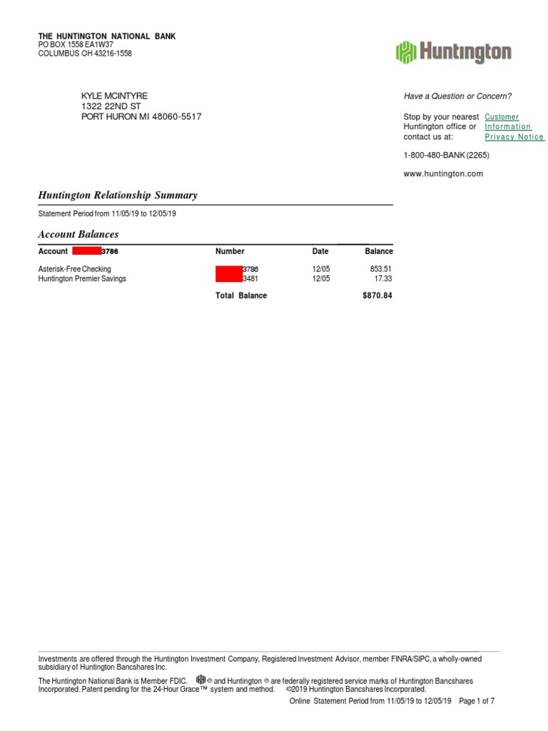 Huntington Bank Checking and Savings Account Summary | PDF | Debits And ...