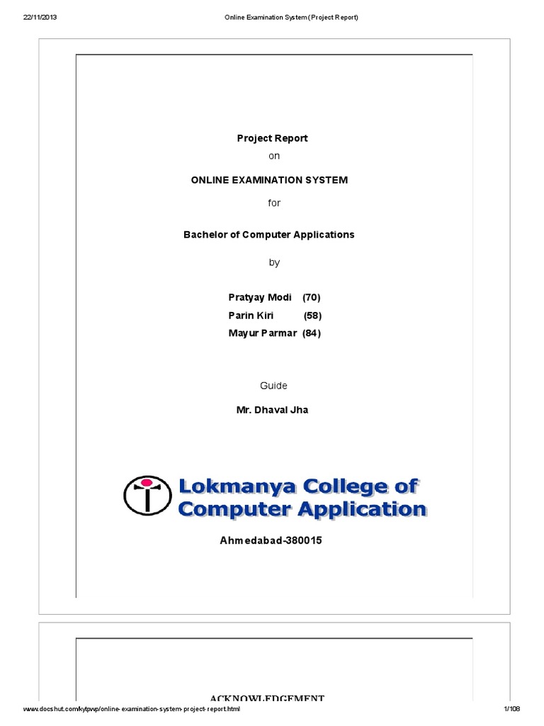 Online Examination System Project Report PDF | PDF | Standardized Tests ...