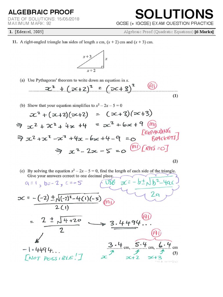 GCSE Algebra Proof Practice | PDF | Equations | Quadratic Equation