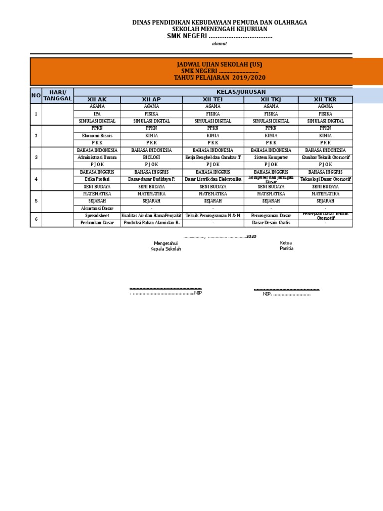 Contoh Format Jadwal Us | PDF