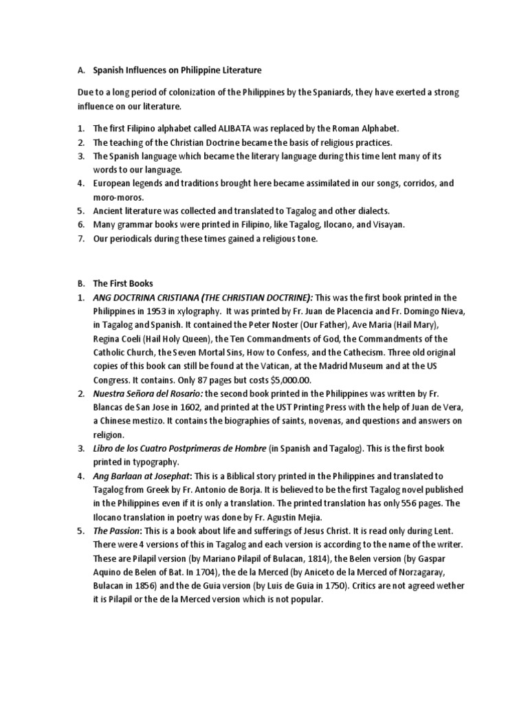 Spanish Influence on Philippine Literature | PDF | Tagalog Language ...