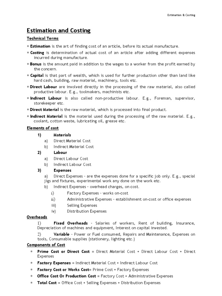 04 - Estimation and Costing | PDF | Expense | Cost