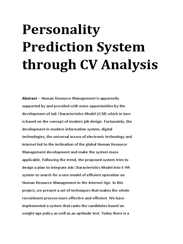 Personality Prediction System Through CV Analysis Using Python | PDF