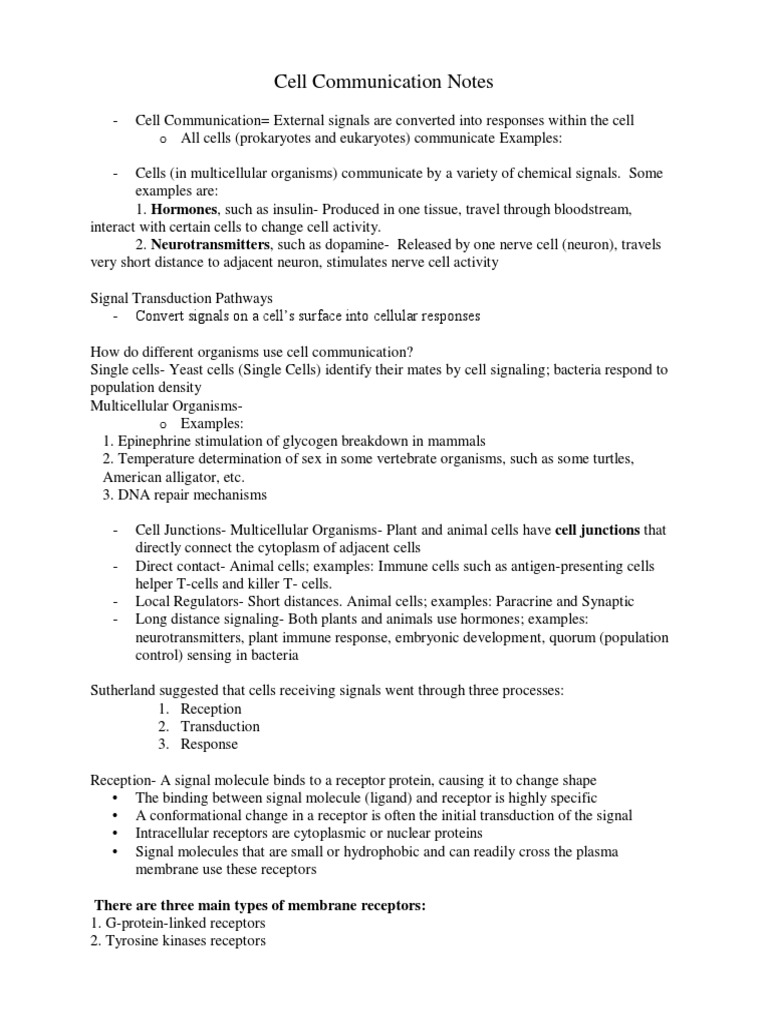 Cell Communication Notes | PDF | Signal Transduction | Cell Signaling