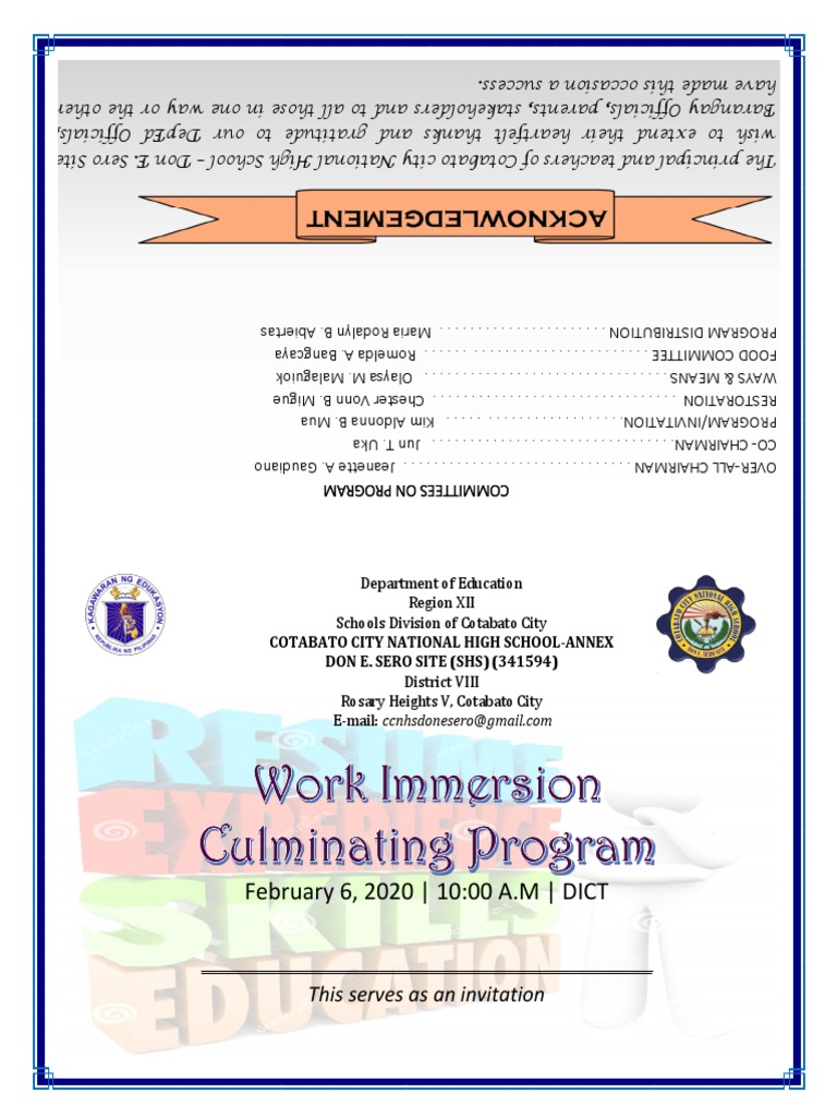 Work Immersion Cover Invitation | PDF