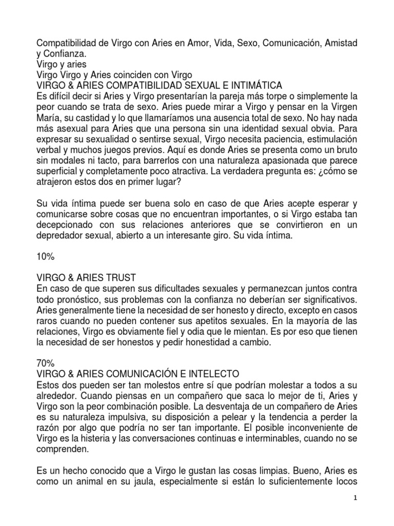 Compatibilidad Virgo y Aries: Amor y Sexo | PDF | La sexualidad humana ...