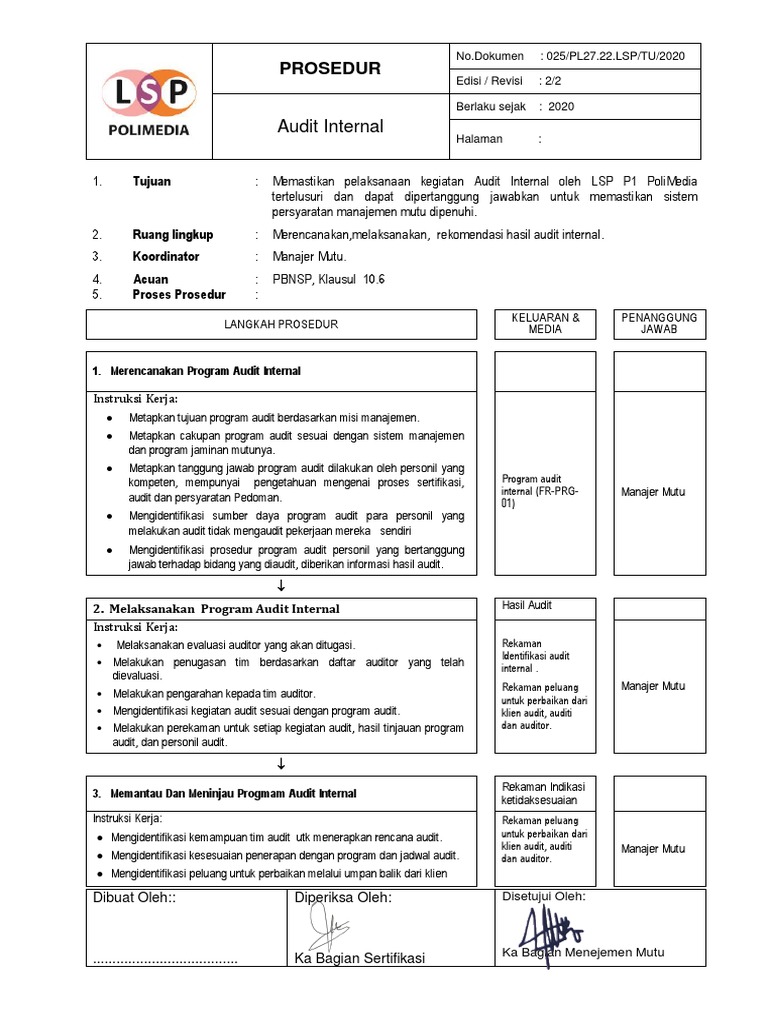 SOP Audit Internal | PDF