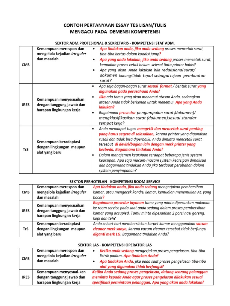 6 CONTOH SOAL ESSAY CMS, TRS, Jres | PDF