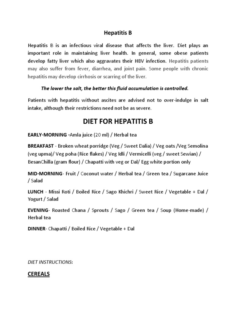 Hepatitis B Diet Plan and Guidelines | PDF | Drink | Foods