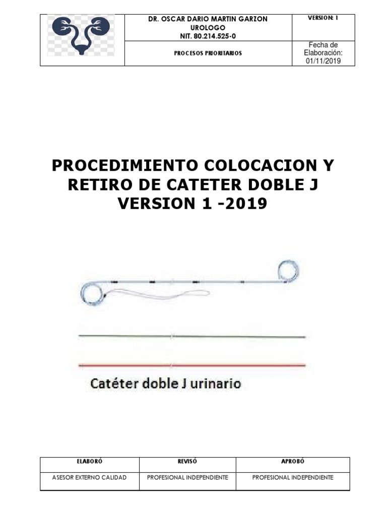 Procedimiento Colocacion y Retiro Cateter Doble J | PDF | Riñón ...