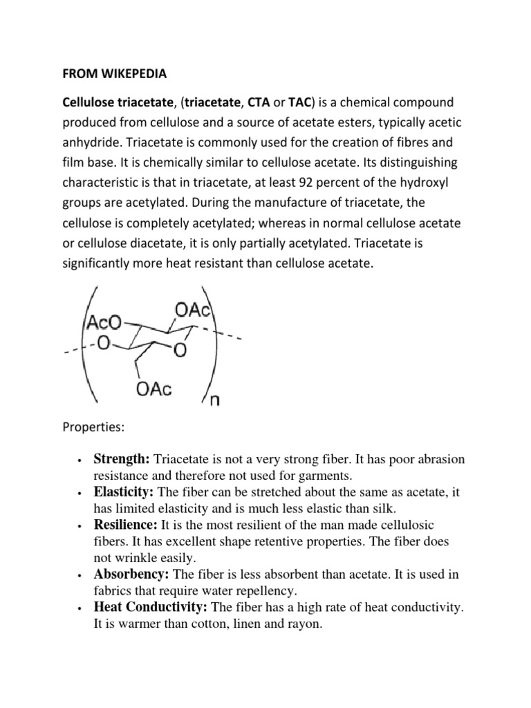 Triacetate Fibre | PDF | Fibers | Organic Polymers