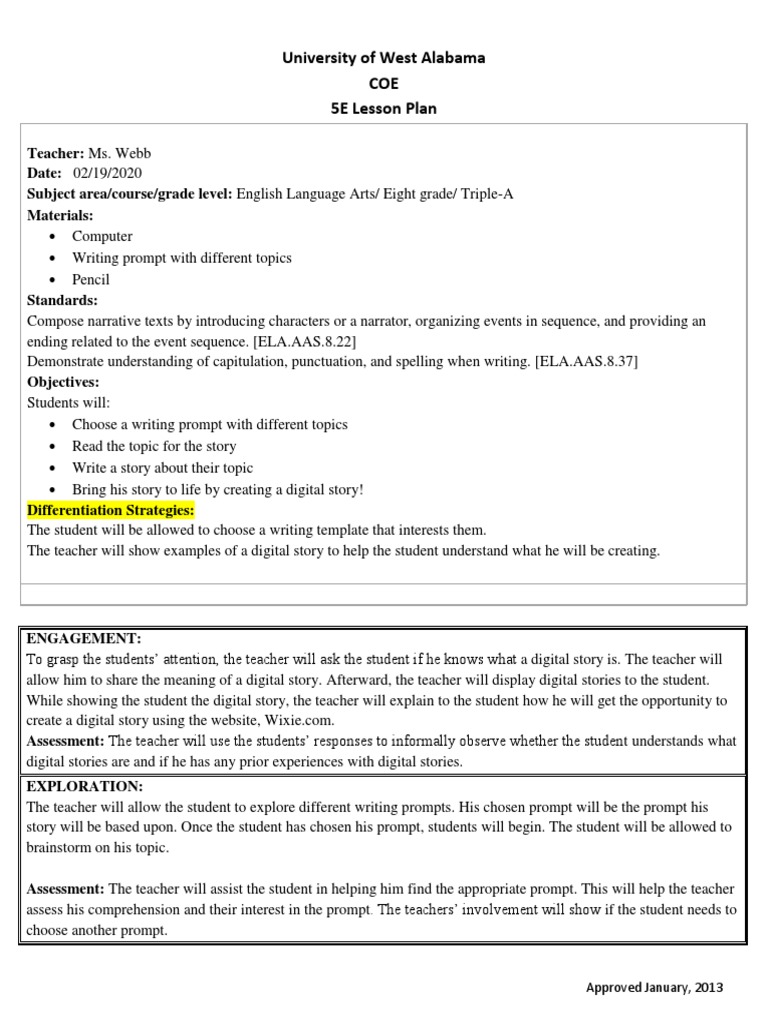 Uwa 5e Individual Lesson Plan | PDF | Lesson Plan | Teachers