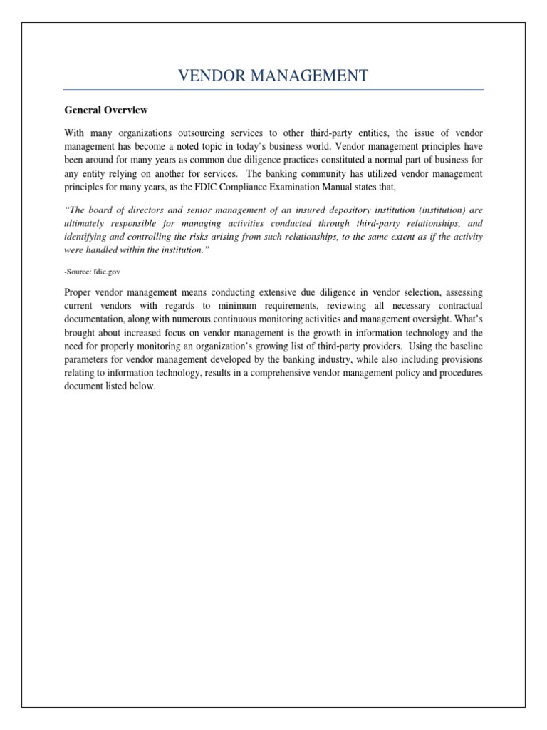Vendor Management Policy and Procedures PDF | PDF | Information ...