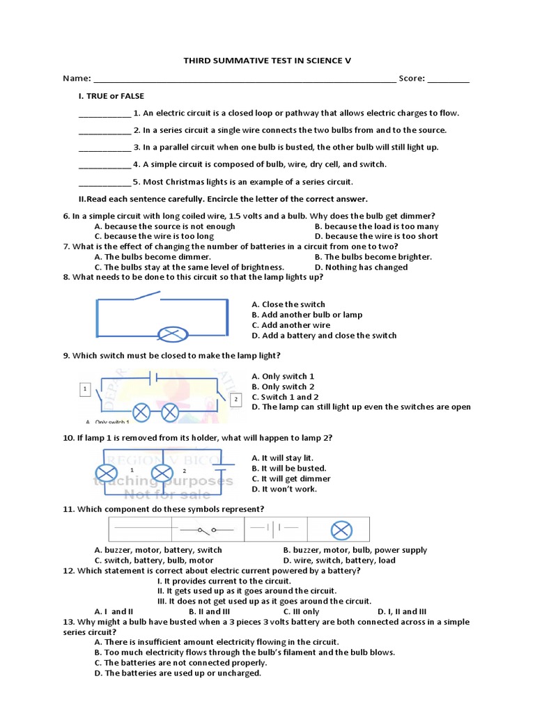 Third Summative Test in Science V | PDF | Series And Parallel Circuits ...