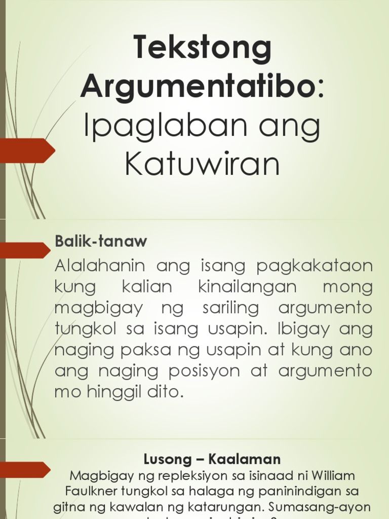 Tekstong Argumentatibo | PDF