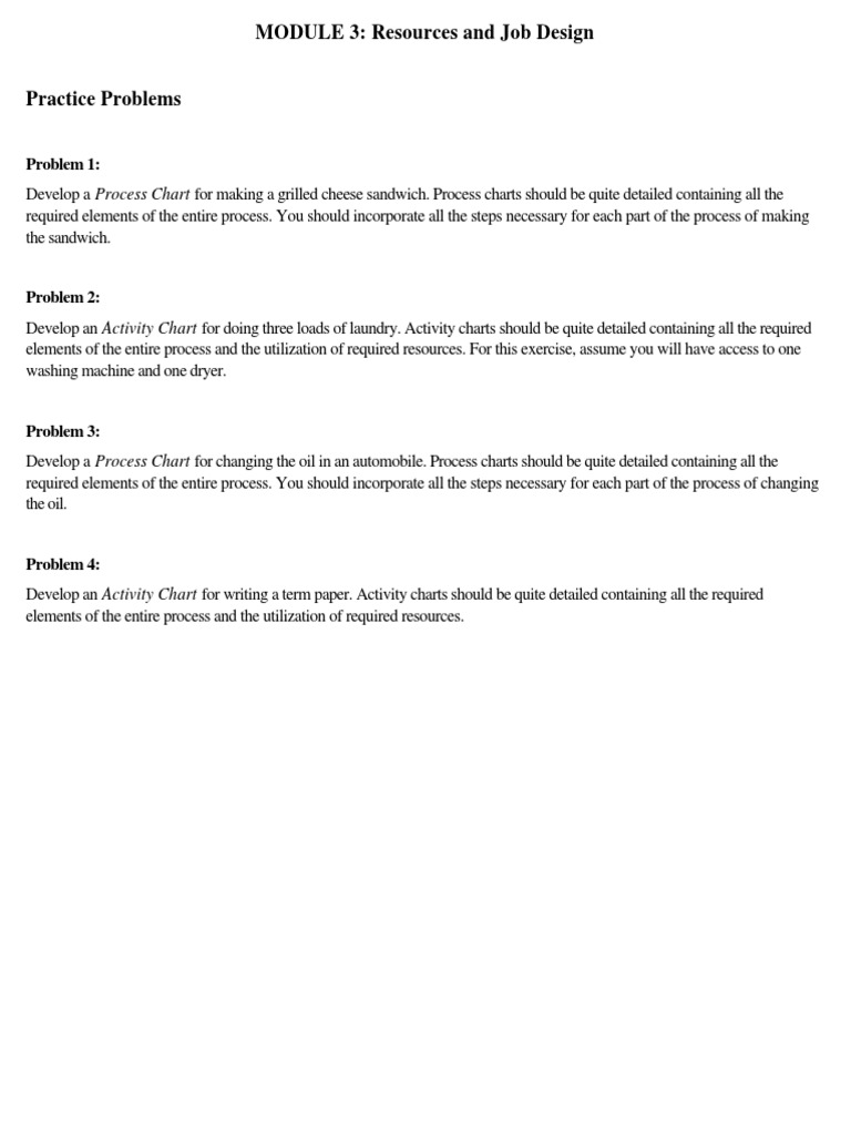 Process and Activity Chart Exercises | PDF